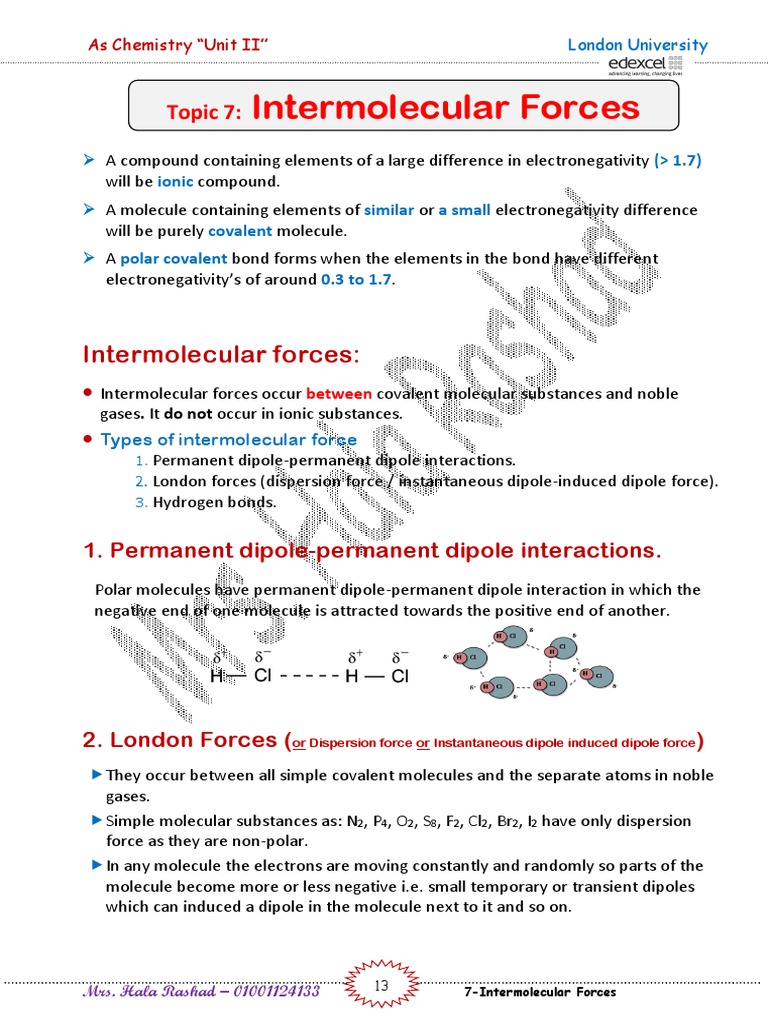 4 - Unit 2 Topic 7 Notes Intermolecular Forces | PDF