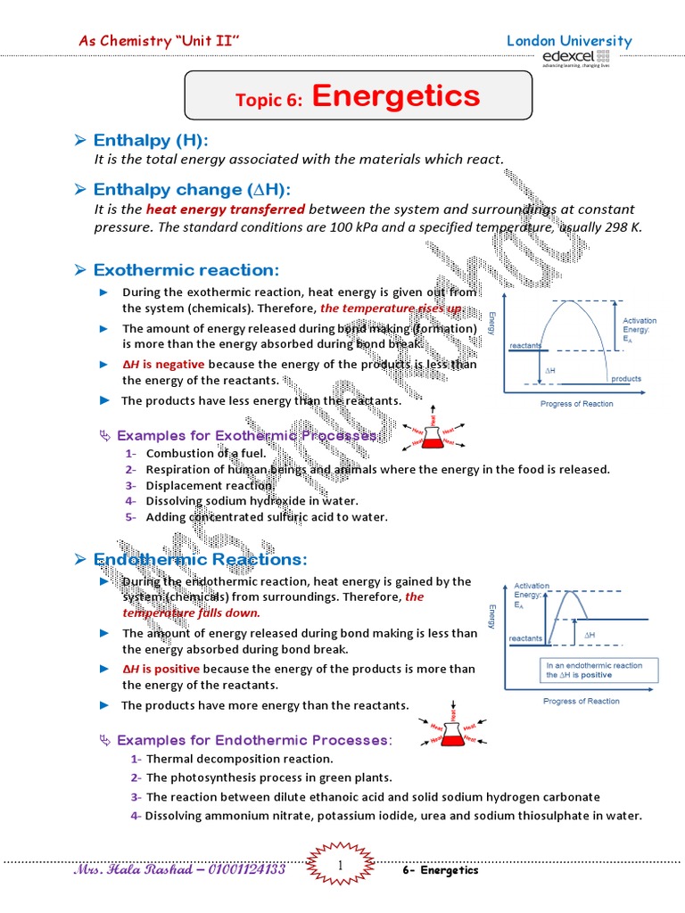 3 - Unit 2 Topic 6 Notes Energetics | PDF | Chemical Reactions | Enthalpy