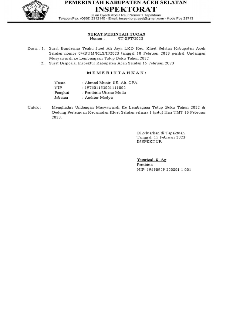 Surat Perintah Tugas 2023 | PDF