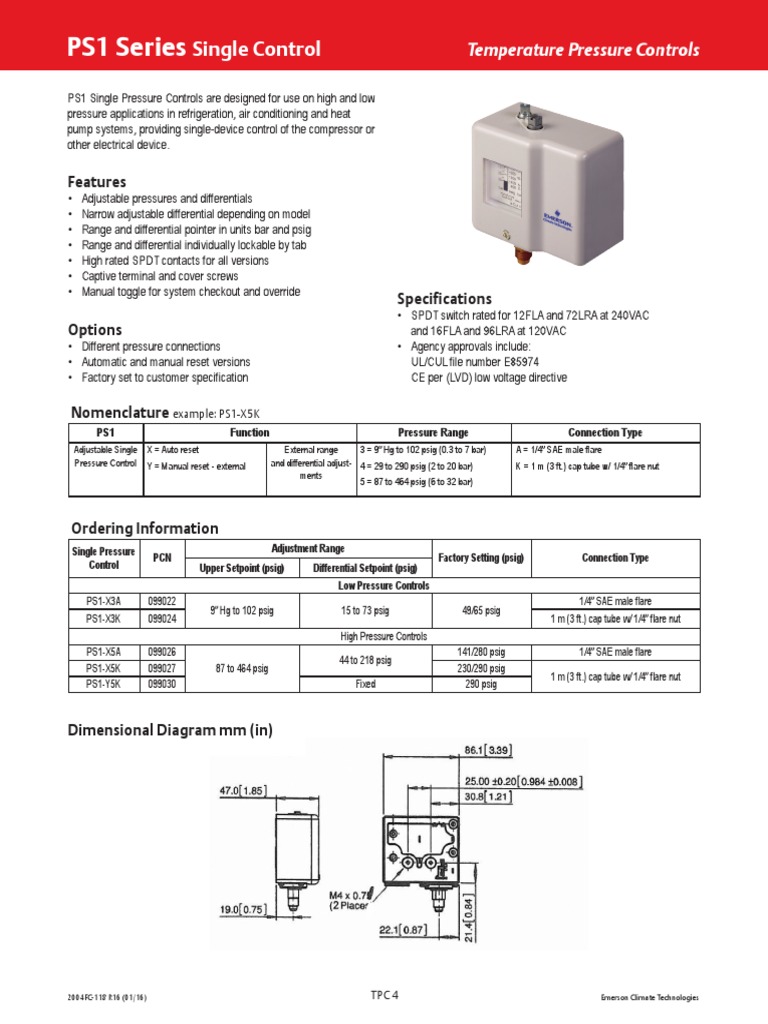 PS1 Series Single Pressure Controls | PDF | Switch | Electrical Engineering