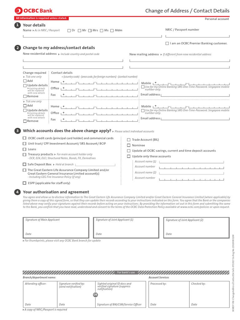 Change of Address Contact Details Ocbc Bank | PDF | Service Industries ...