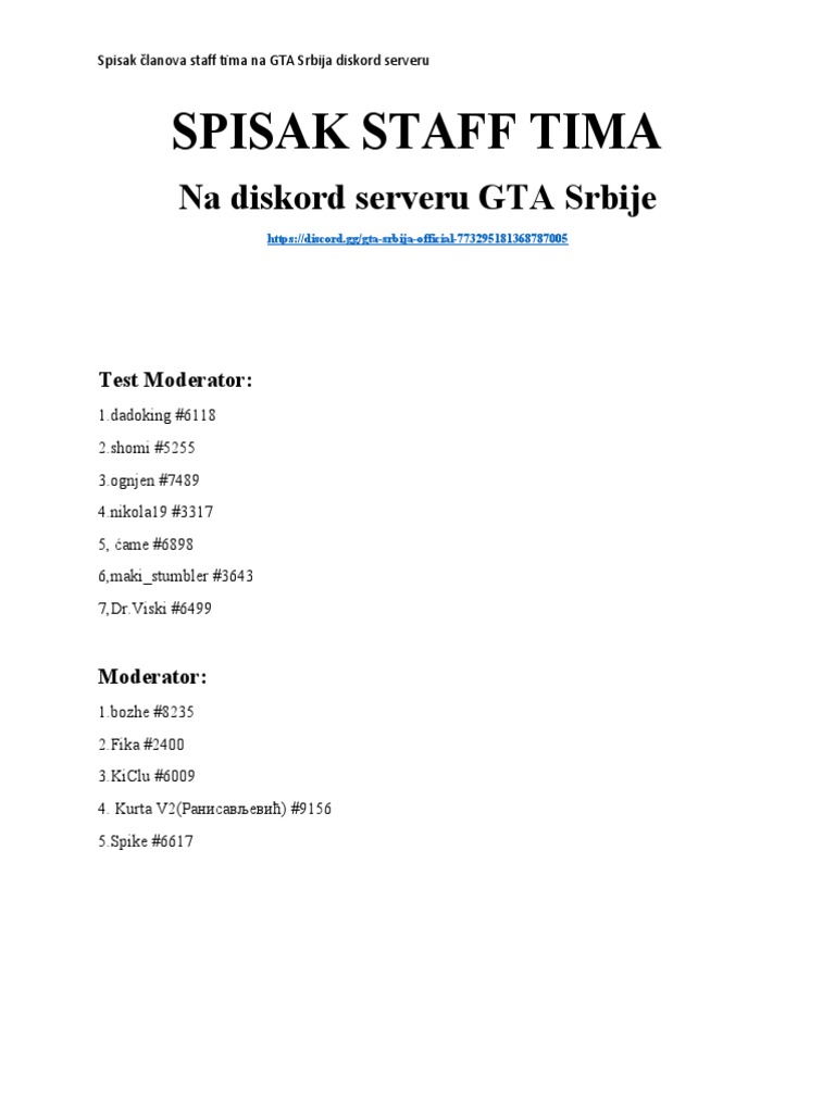 SPISAK STAFF TIMA | PDF