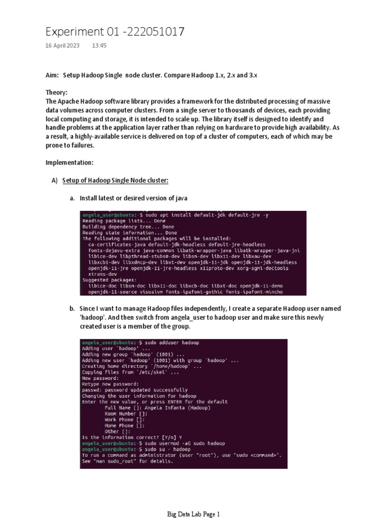 Experiment 01 PDF | PDF | Apache Hadoop | Computer Cluster