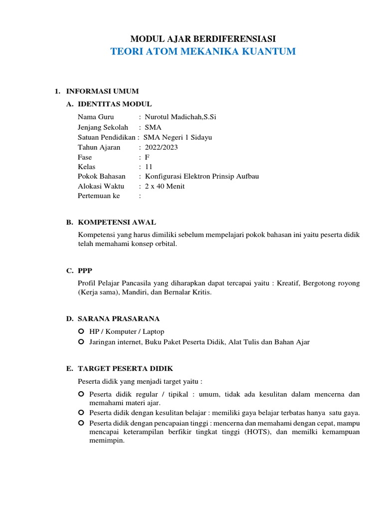 Modul Ajar Prinsip Aufbau Fase F PDF | PDF