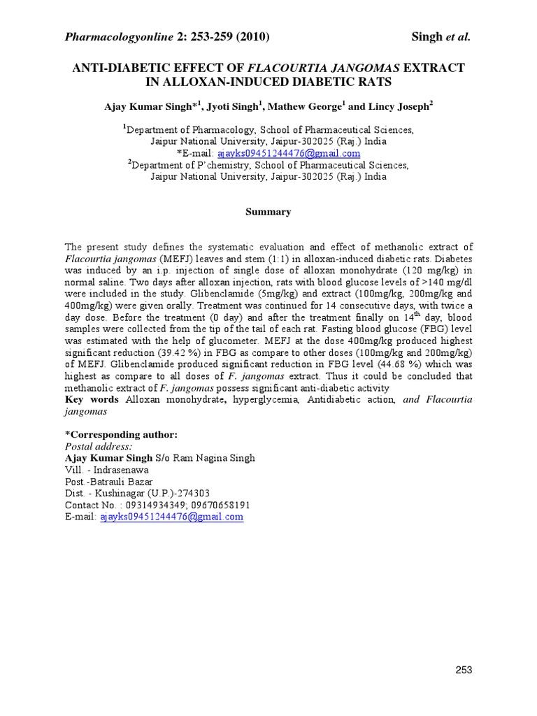 Anti-Diabetic Effect of Flacourtia Jangomas Extract | PDF | Insulin ...