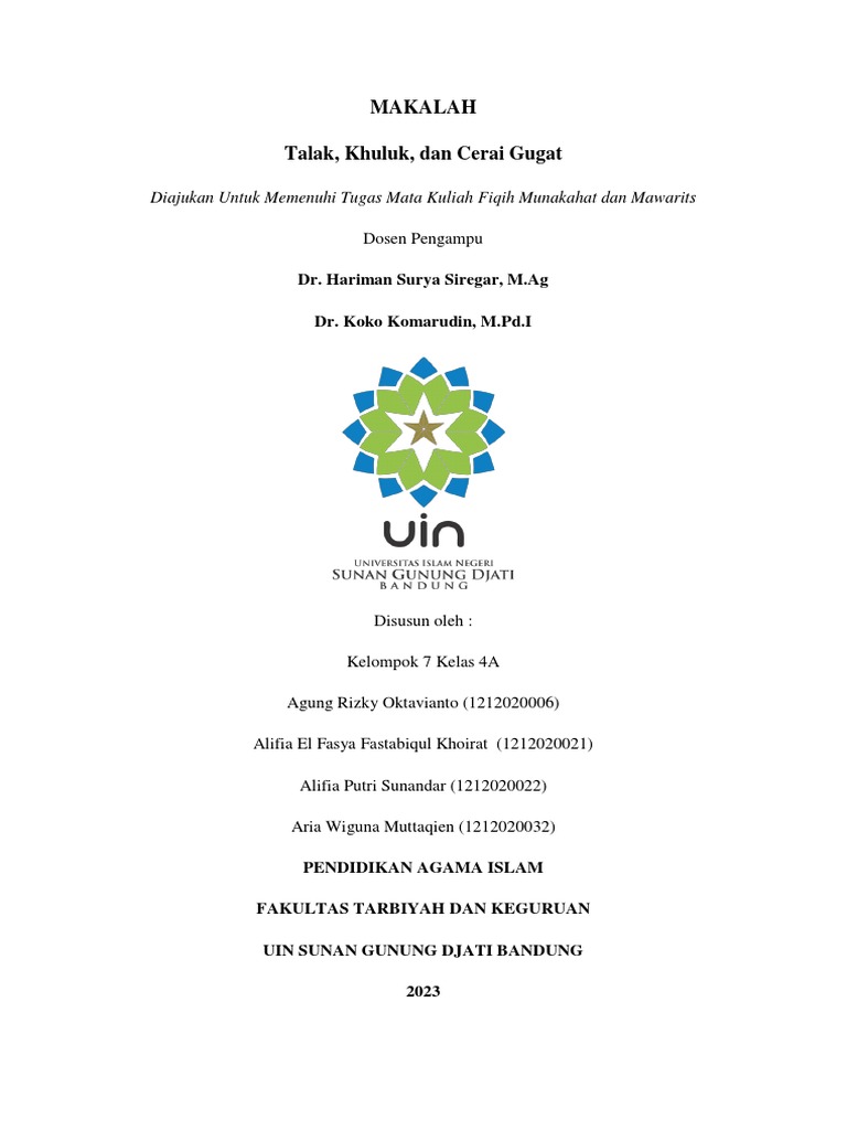 Kelompok 7 Talak, Khuluk, Dan Cerai Gugat PDF | PDF