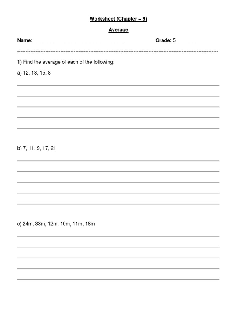 Grade 5 Average Worksheet | PDF | Computers