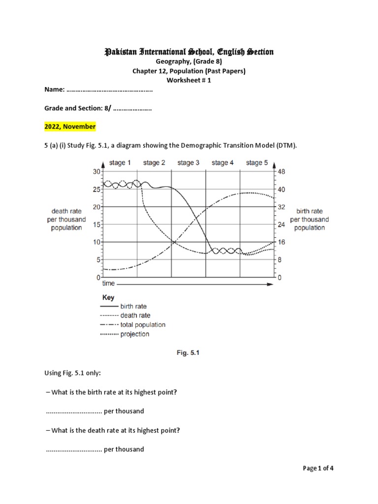 Pakistan International School Geography Population Growth Worksheet ...