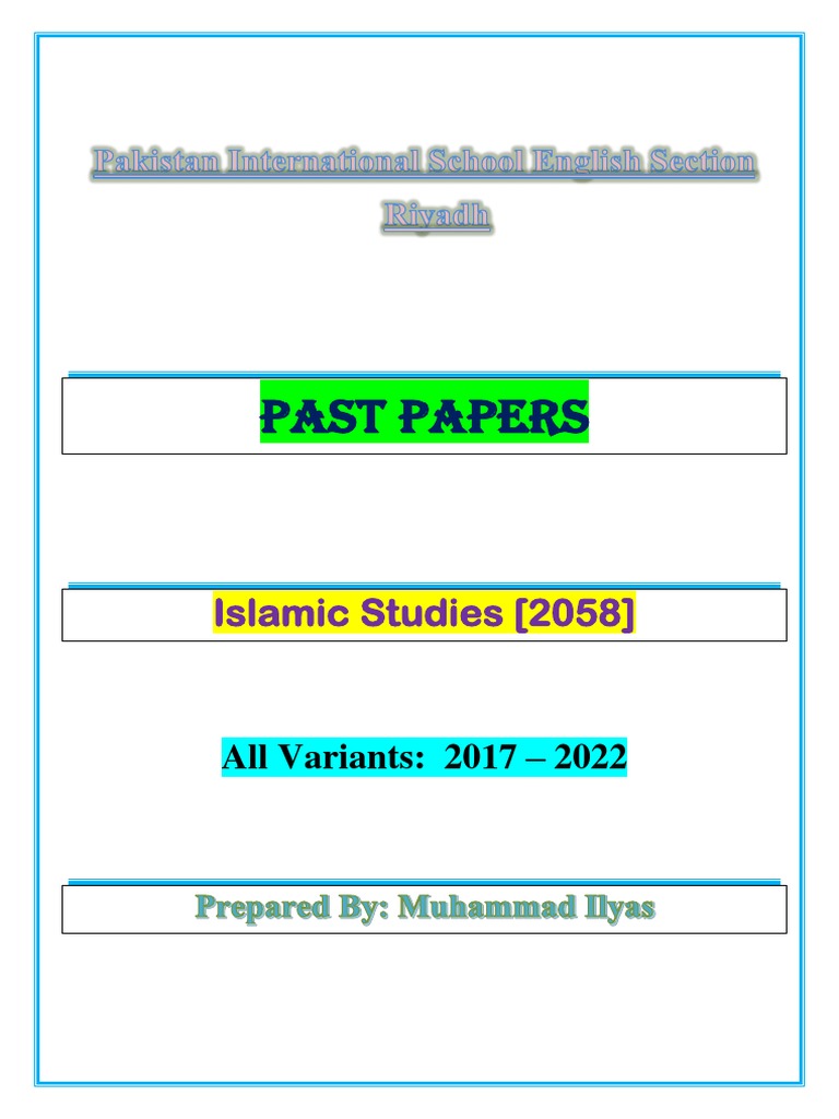 Chapter Wise Past Papers Islamic Studies (2058) 2017-2022 PDF | PDF | Hadith | Muhammad