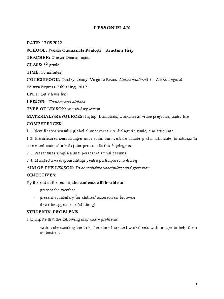 5 Lesson Plan 5th Grade | PDF | Learning | Cognition