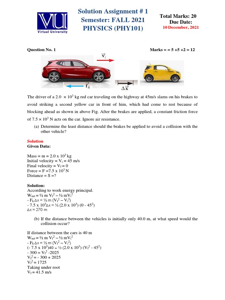 Fall 2021_PHY101_1_SOLUTION.pdf | PDF | Force | Speed