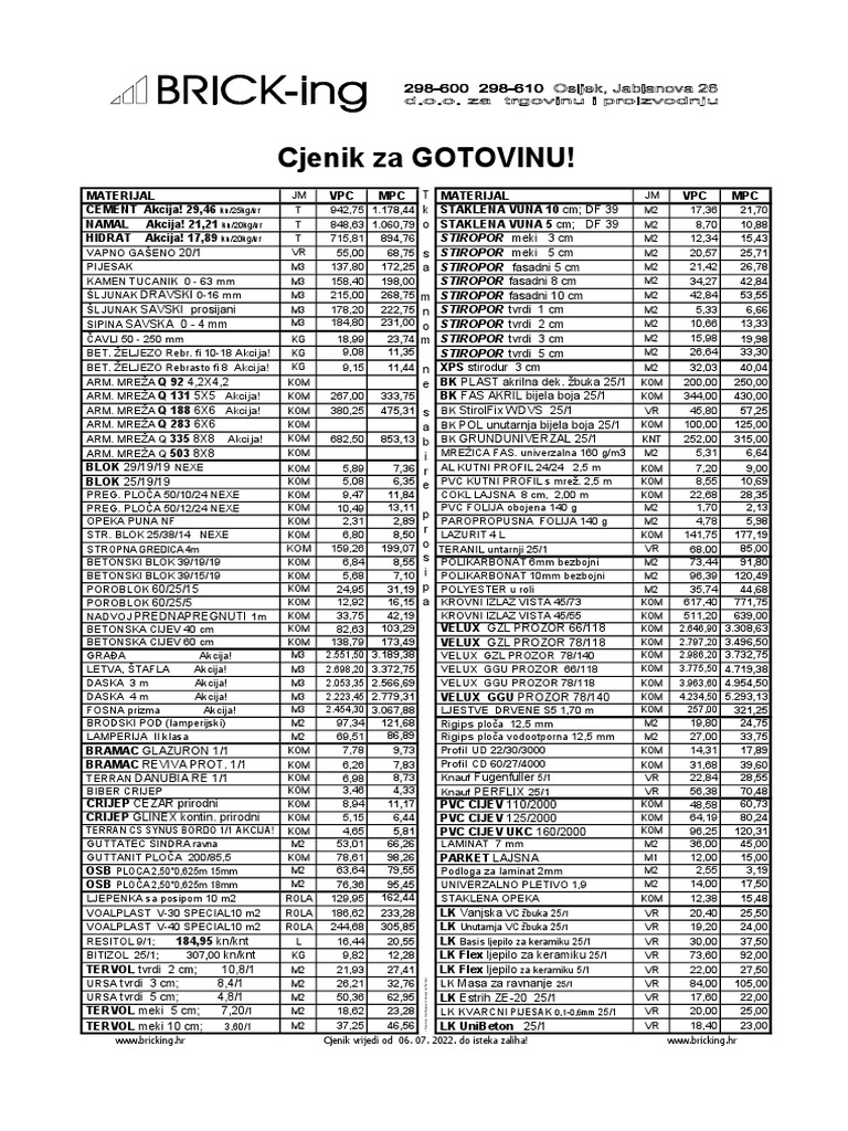 Glavni-Cjenik 0705 PDF | PDF