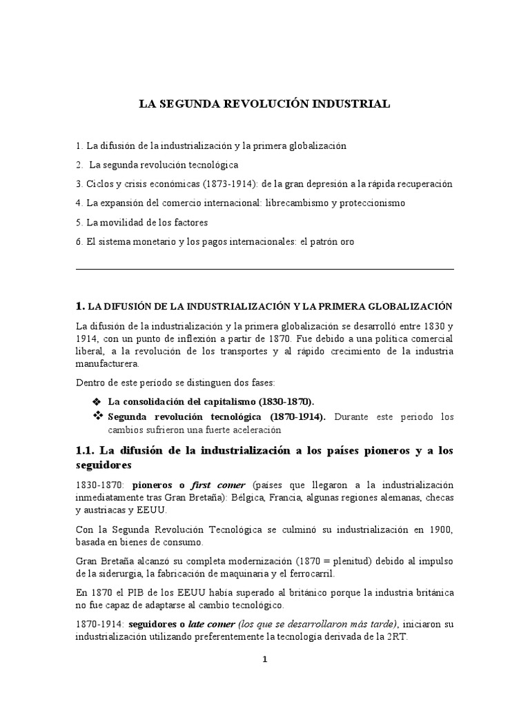 Tema 1. LA SEGUNDA REVOLUCIÓN INDUSTRIAL | PDF | Revolución industrial | Proteccionismo