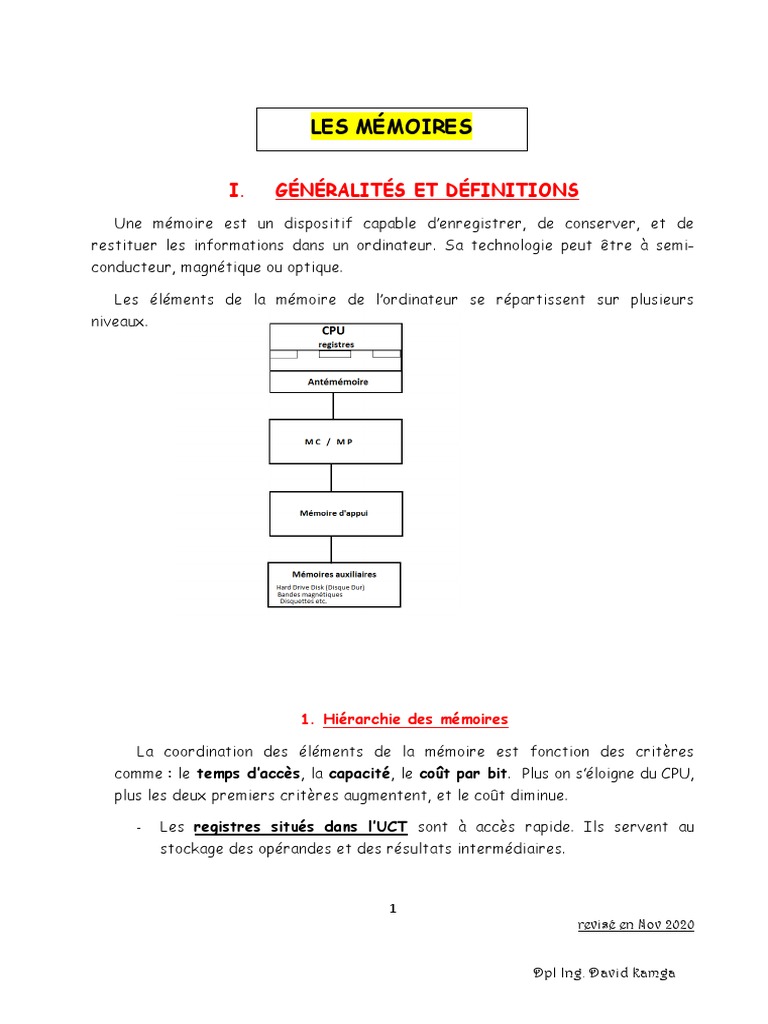 Les Mémoires - 103612 | PDF | Mémoire (informatique) | Mémoire vive