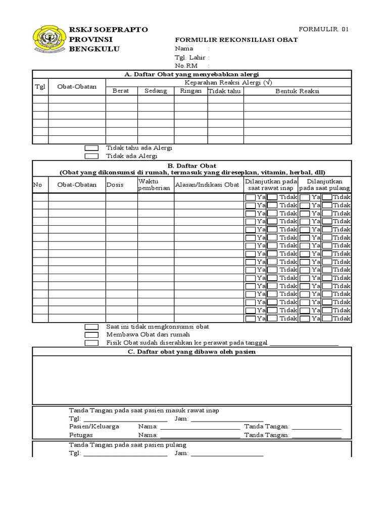 Formulir Instalasi Farmasi | PDF
