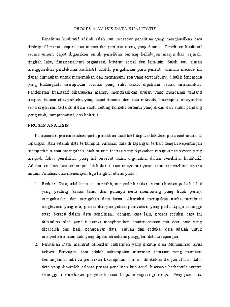 Proses Analisis Data Kualitatif | PDF