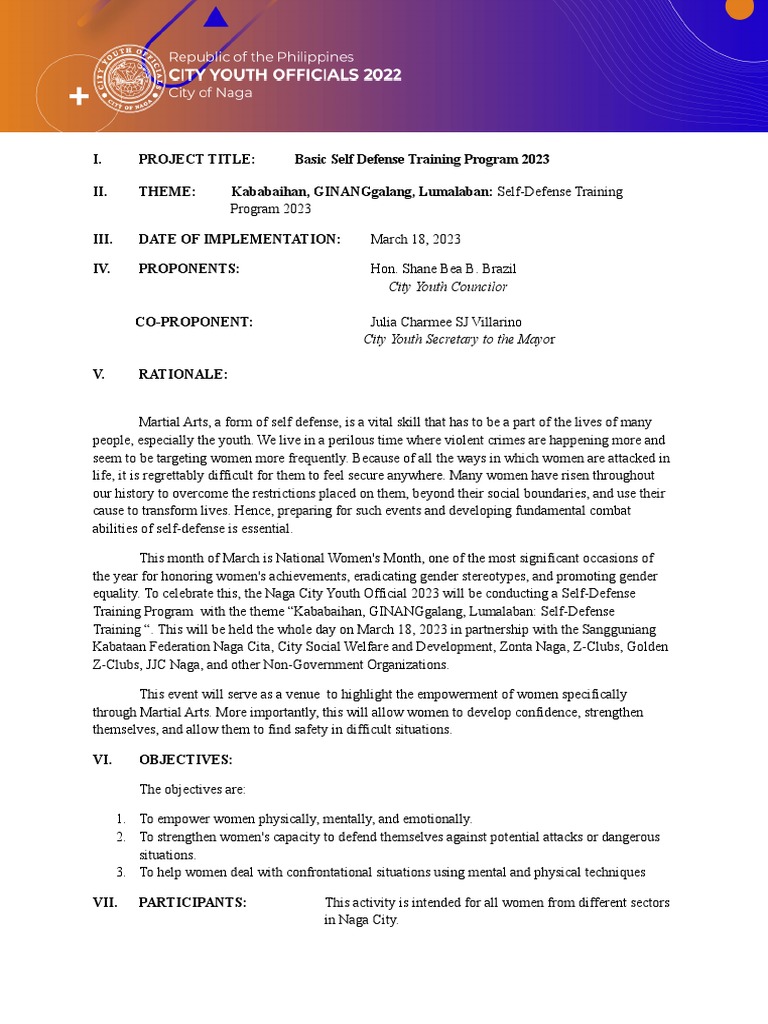 Self Defense Training Proposal - Final PDF | PDF | Self Defense