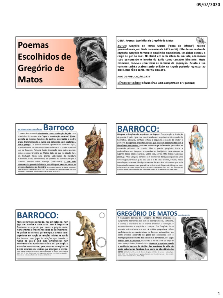 Poemas Escolhidos de Gregório de Matos - Prof. Henrique Landim | PDF ...