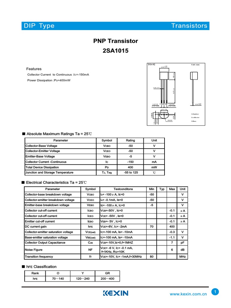 2SA1015 | PDF | Bipolar Junction Transistor | Electronics