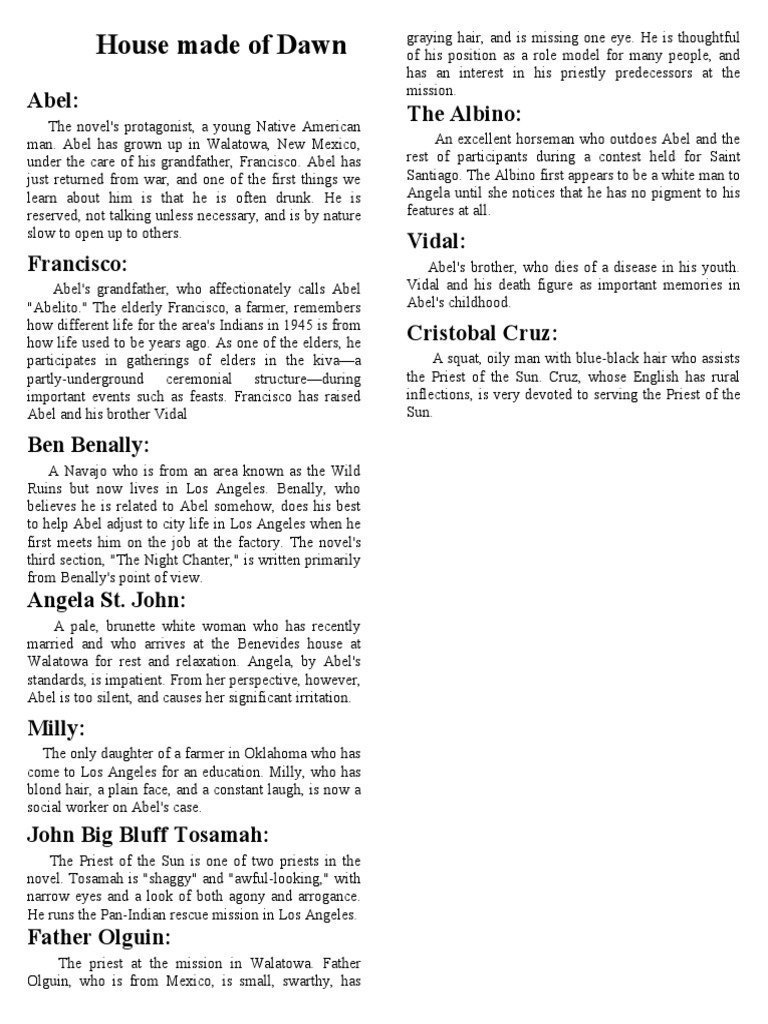 House Made of Dawn Charaters | PDF | General Fiction