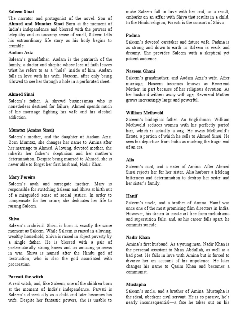 Midnight's Children Characters | PDF Midnight's Children Characters | PDF