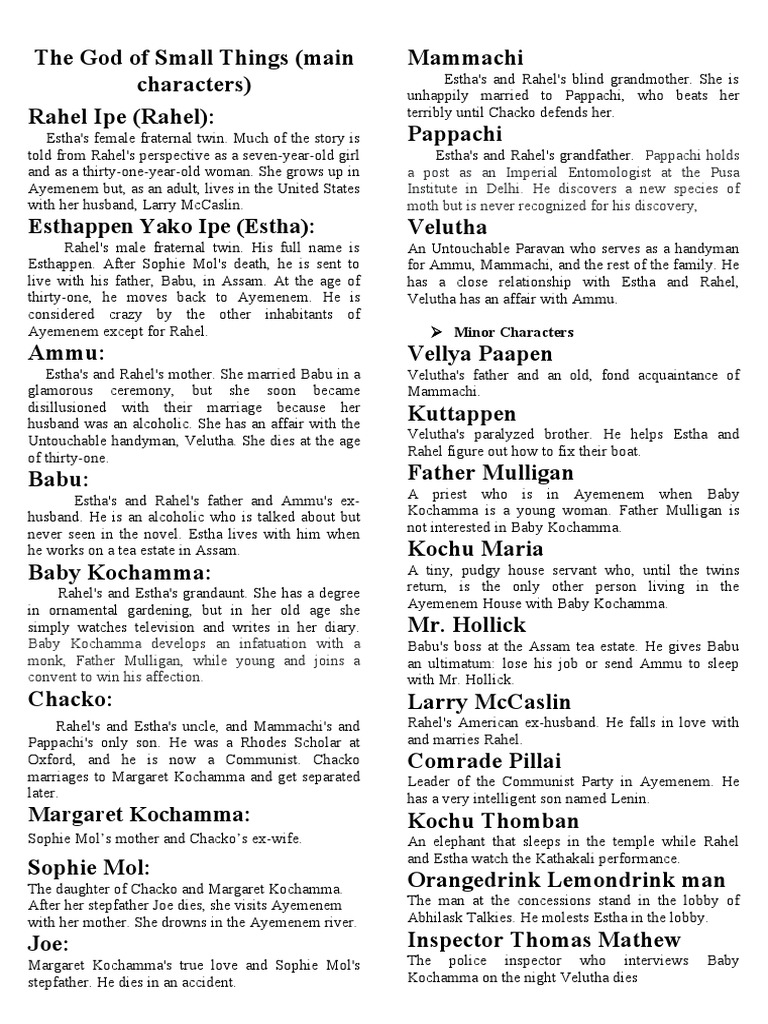 Main Characters in The God of Small Things | PDF