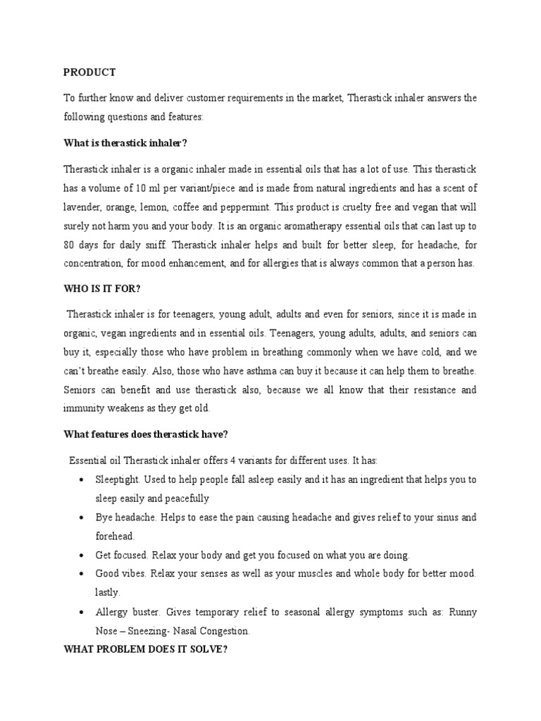 Organic Therastick Inhaler Benefits | PDF | Essential Oil | Breathing