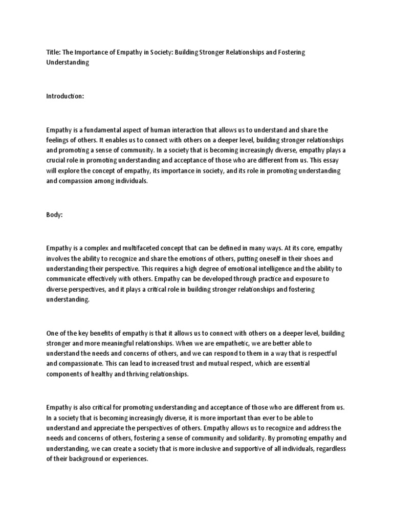 The Importance of Empathy in Society | PDF | Empathy | Compassion The Importance of Empathy in Society | PDF | Empathy | Compassion
