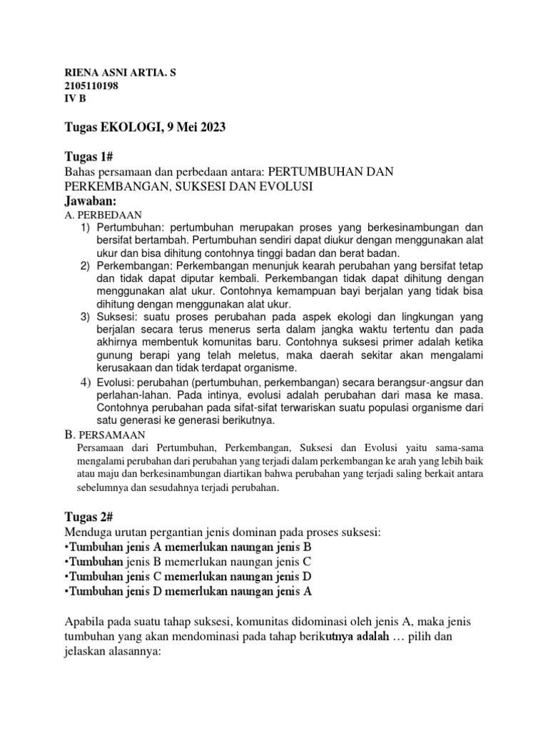 Riena Asni Artia. S - 2105110198 - Suksesi Ekologi PDF | PDF