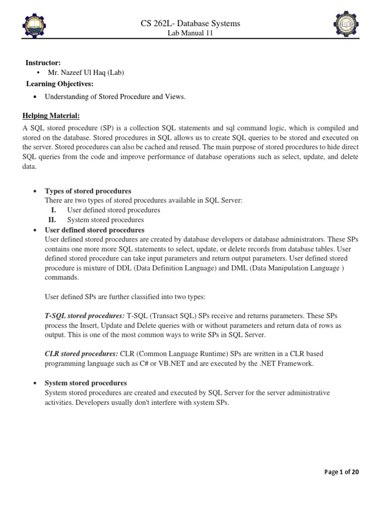 Stored Procedure in SQL | Download Free PDF | Sql | Microsoft Sql Server