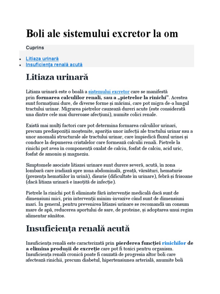 Boli Ale Sistemului Excretor La Om | PDF