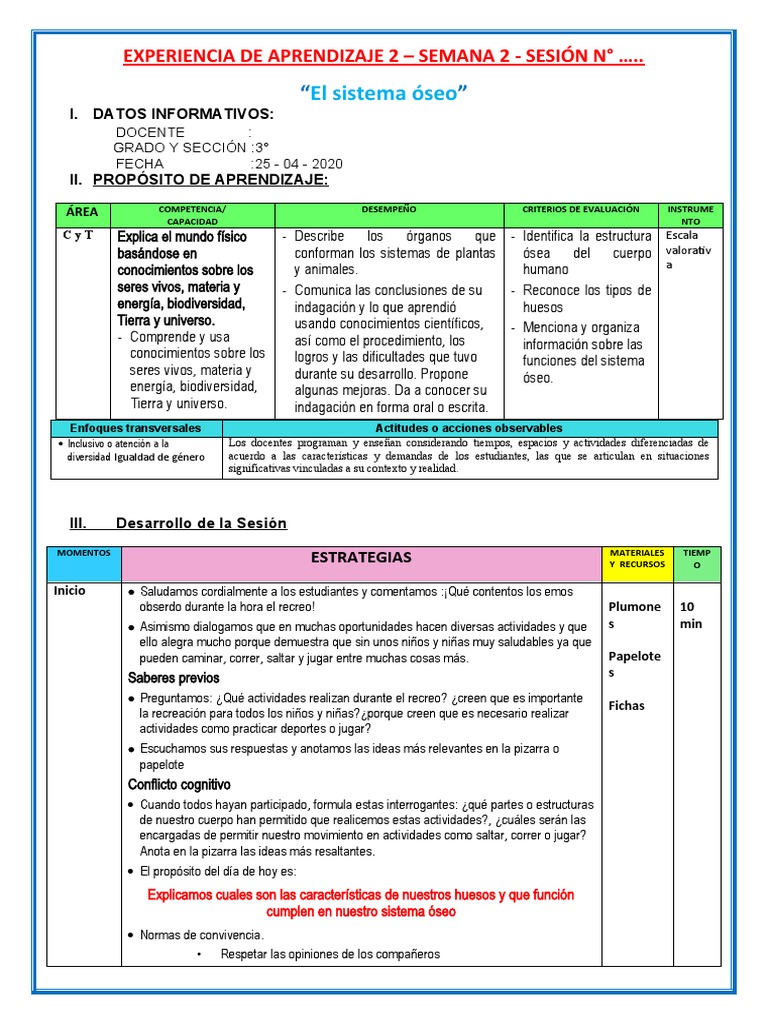 Sesion de Aprendizaje Ciencia y Tecnología 25-04-23 | PDF | Hueso | Esqueleto