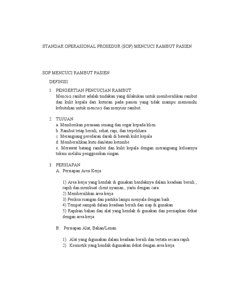 Sop Mencuci Rambut Pasien | PDF | Sains & Matematika