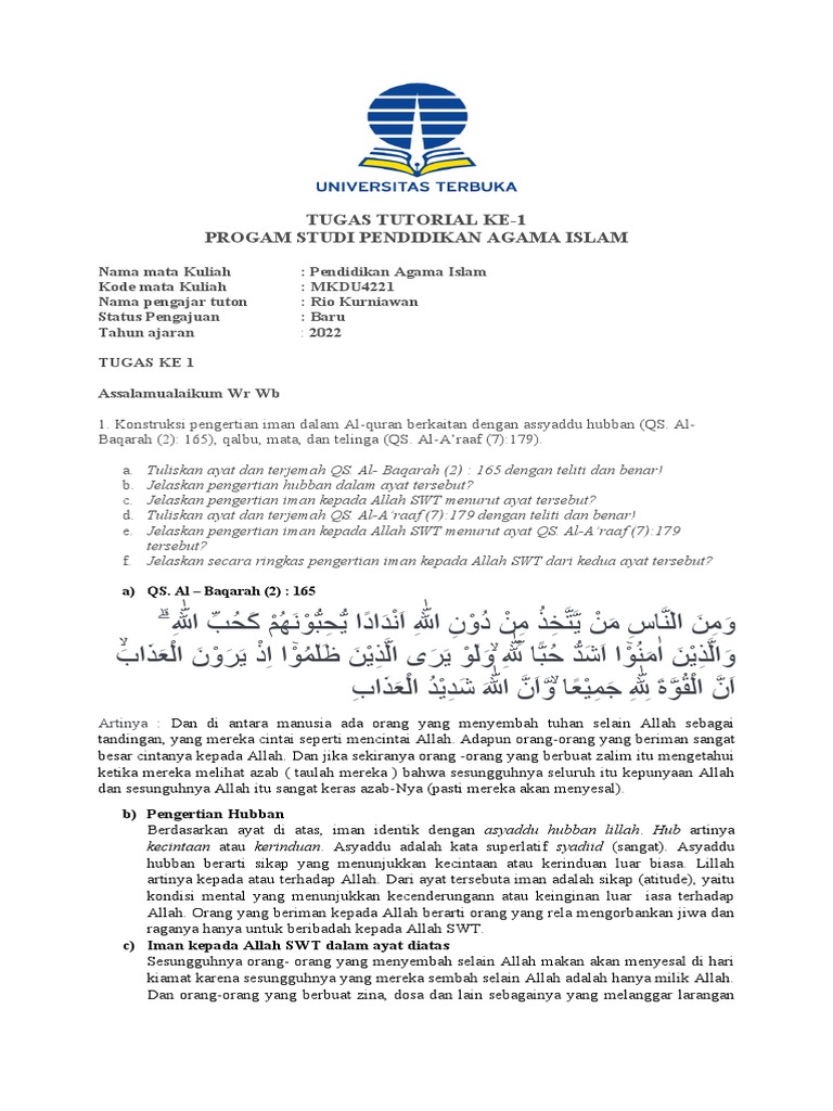 Tugas Ke 1 (Pendidikan Agama Islam) | PDF