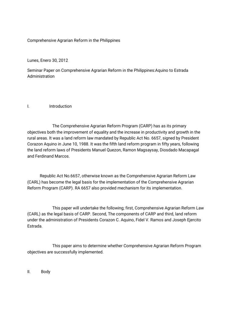 Comprehensive Agrarian Reform in The Philippines-WPS Office PDF | PDF