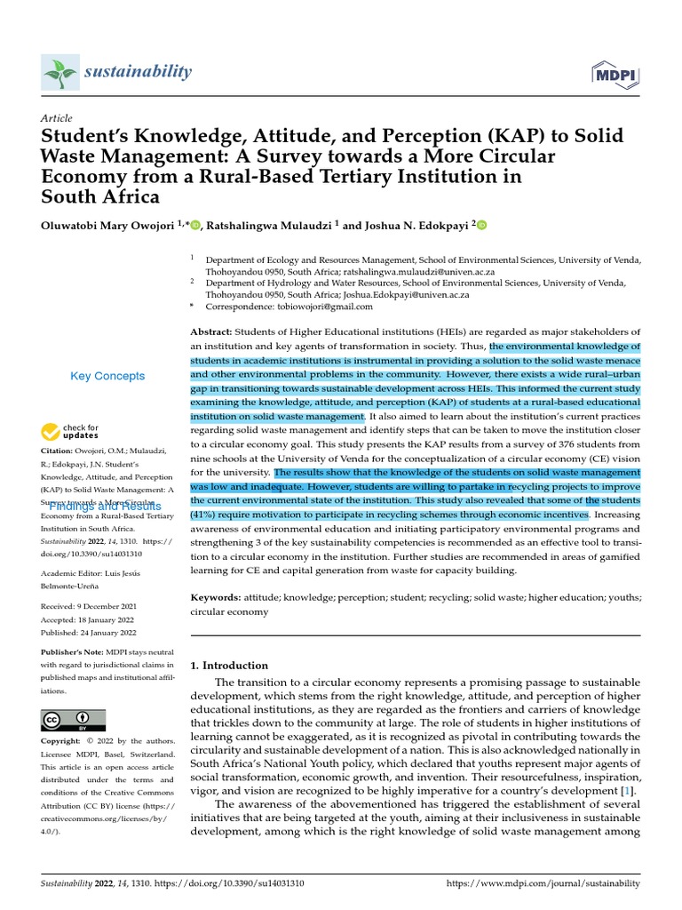 ARTICLE 5 Students Knowledge Attitude and Perception KAP To Solid Waste ...