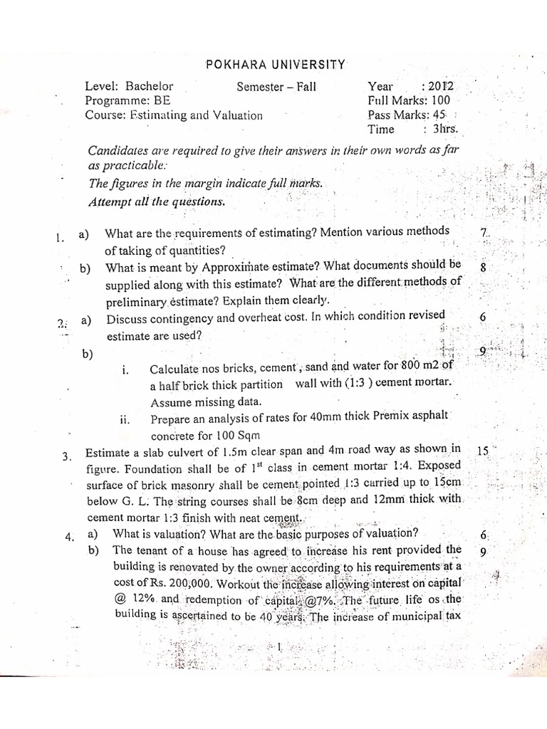 Estimating and Valuation Old Question | PDF