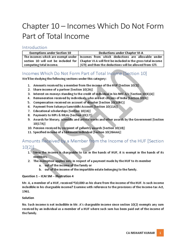 Chapter 10 - Incomes Which Do Not Form Part of Total Income - Notes ...