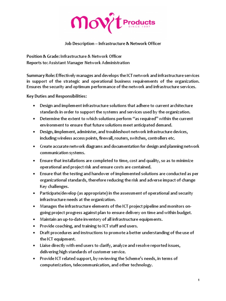 Infrastructure & Network Officer Role | PDF | Computer Network ...