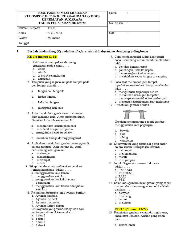 Soal PJOK Kelas 5 K13 | PDF