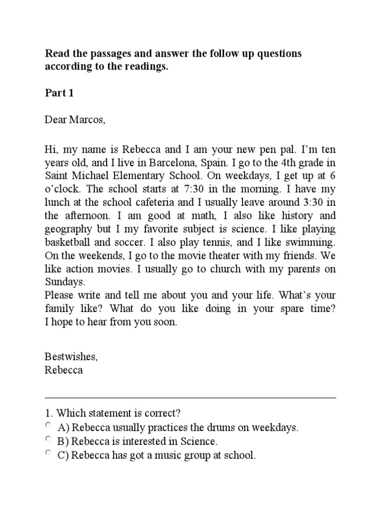 Reading Comprehension 2and Answer The Follow Up Questions According To ...