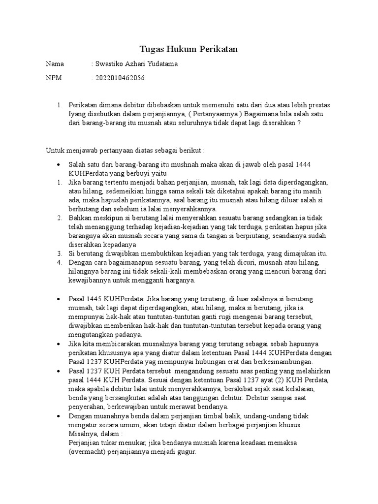 Tugas Hukum Perikatan Swastiko | PDF