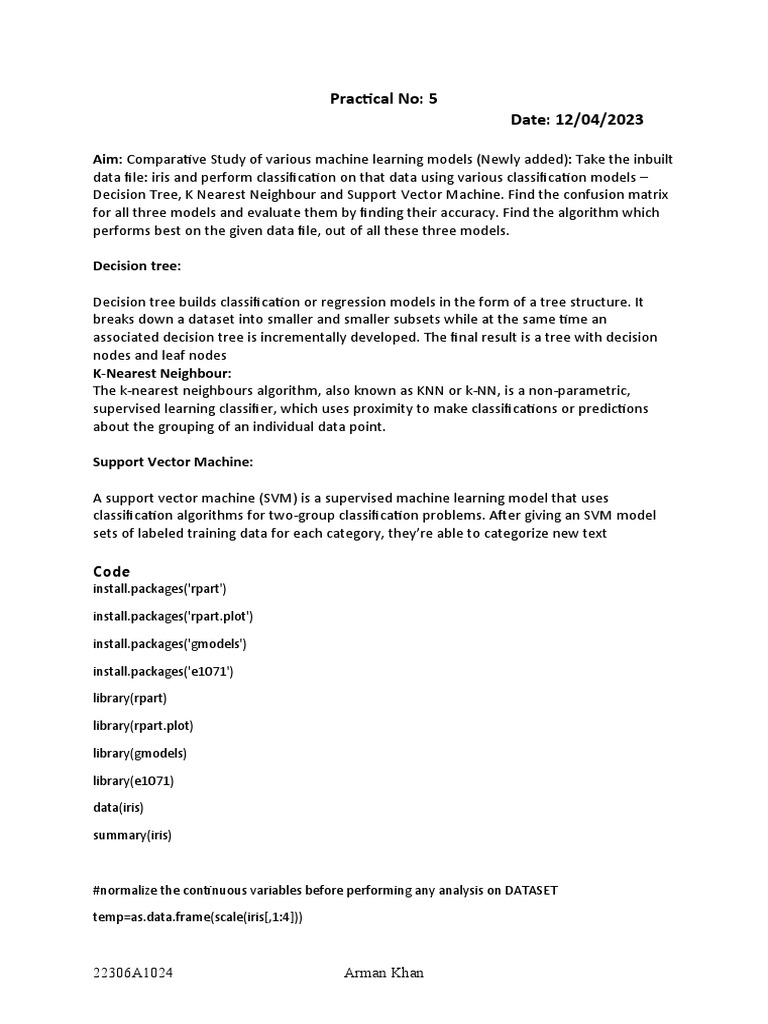BDA worksheet 5 Arman.docx | PDF | Statistical Classification | Support ...