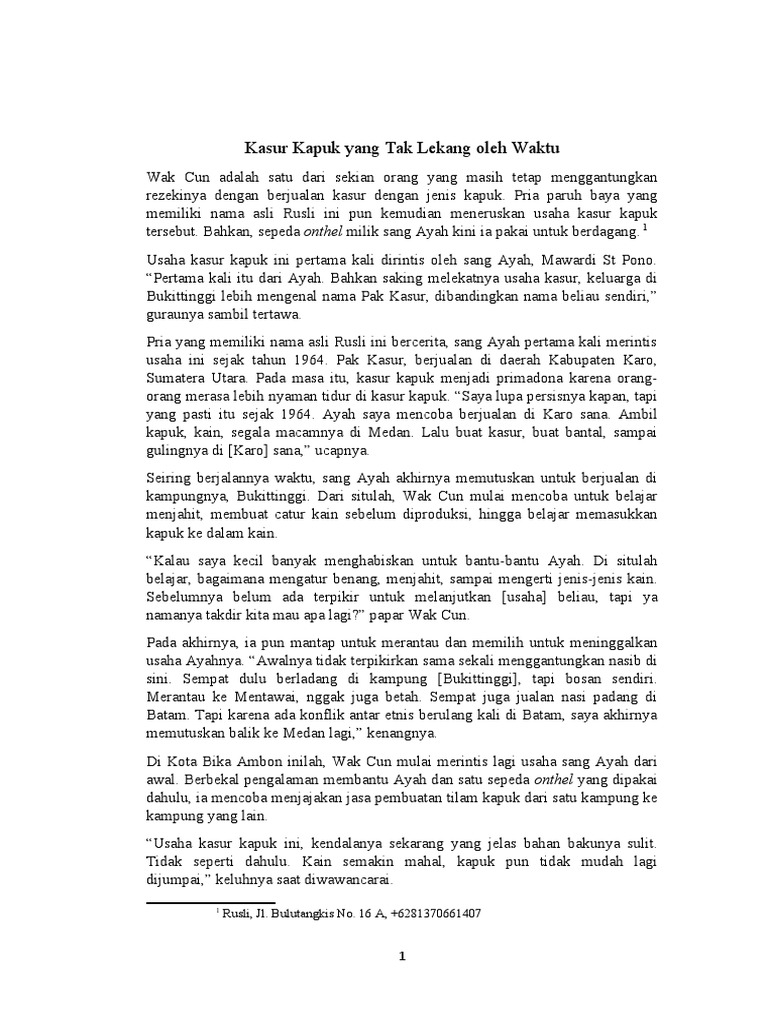 Sejarah Kasur Kapuk | PDF