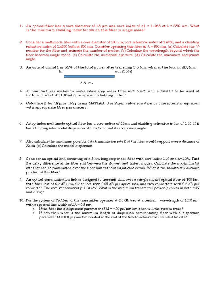 Assignment 1 Questions Unit I II 2023 | PDF | Optical Fiber ...