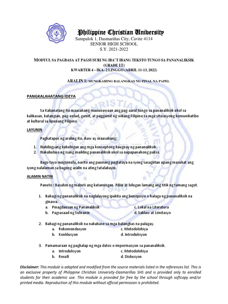 PP Modyul Week2 4TH. | PDF