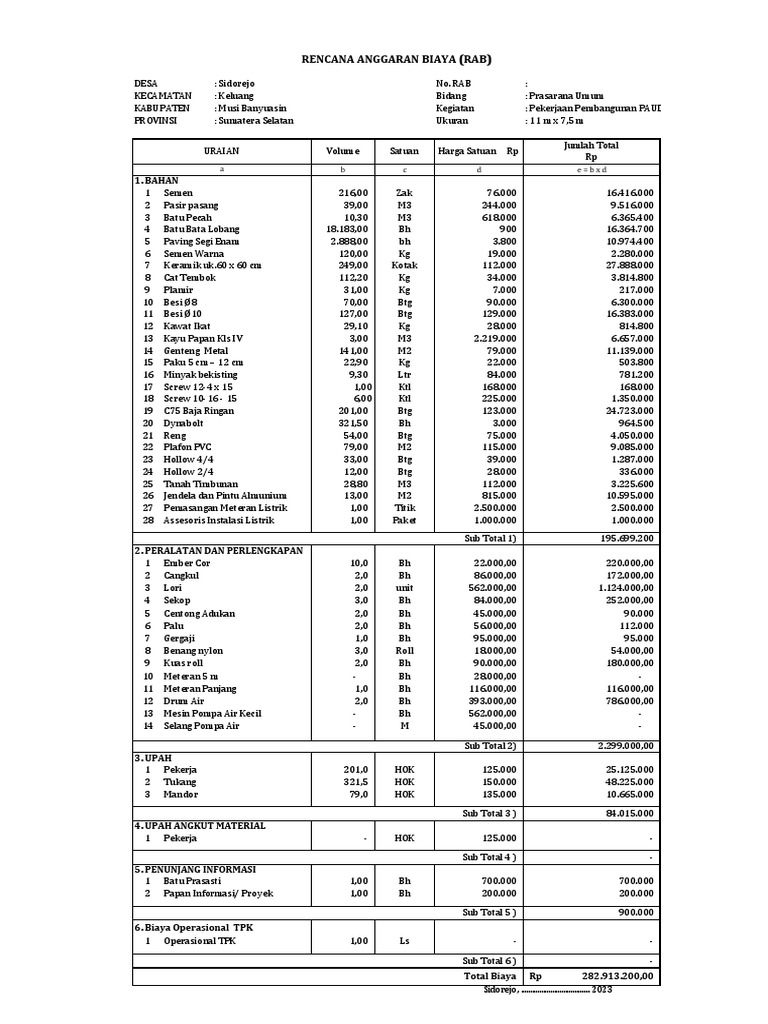 RAB PAUD Dan Paving Block | PDF
