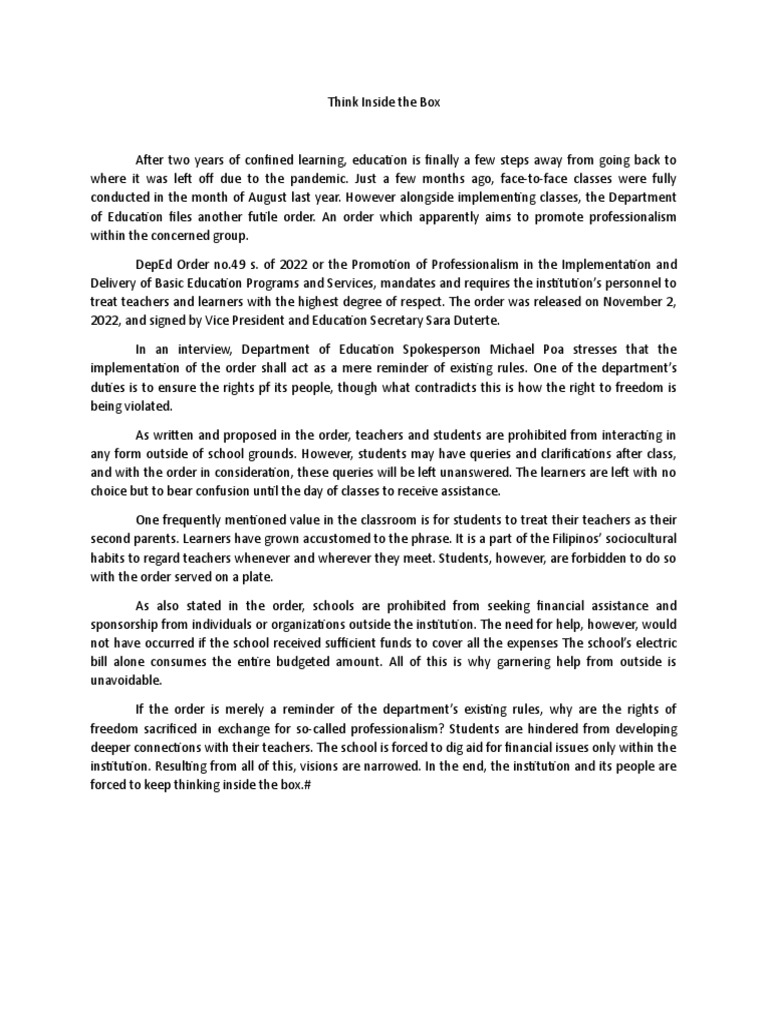 Deped Order 49 | PDF | Teachers | Behavior Modification