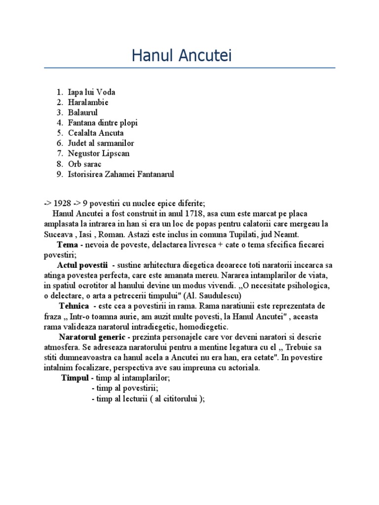Hanul Ancutei Lectie | PDF