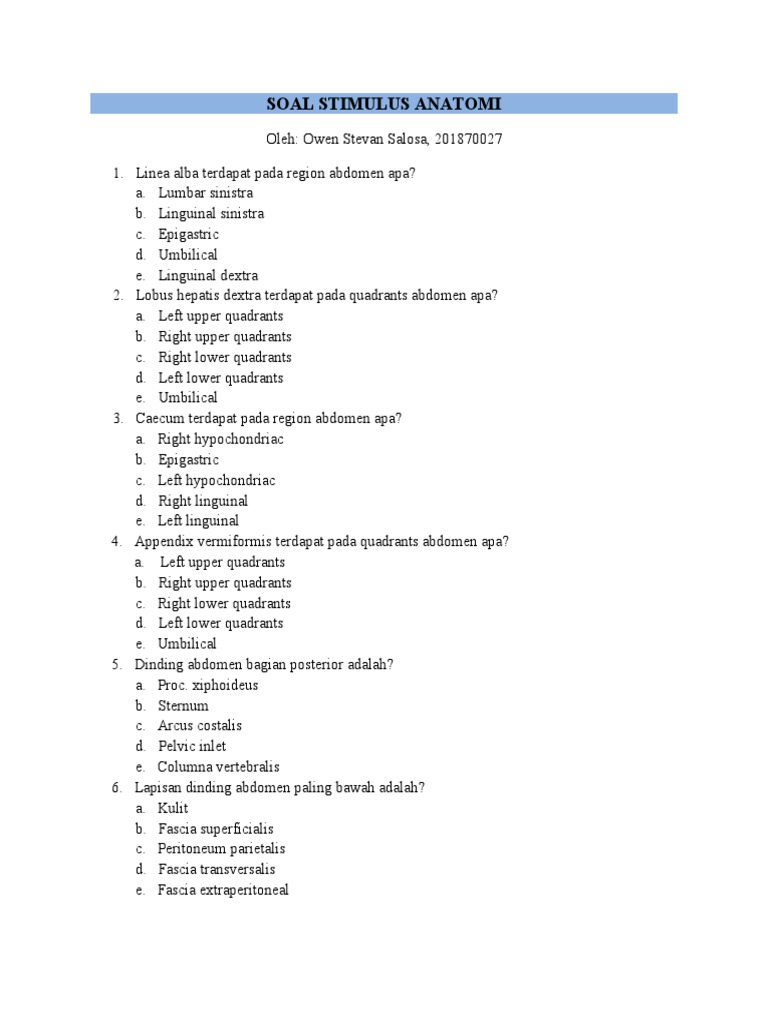 Soal Stimulus Anatomi Pdf Ilmu Sosial Seni